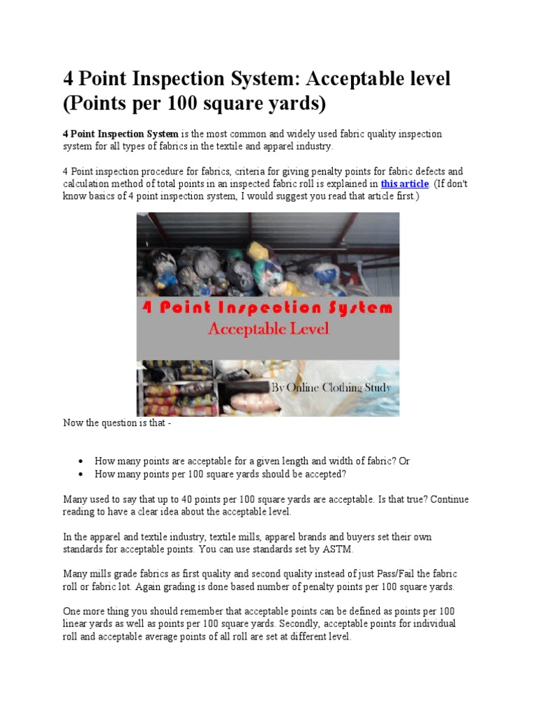 4 Point Inspection System: Acceptable Level (Points Per 100 Square ...