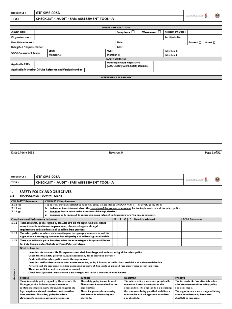 Gtf-Sms-002a - Checklist - Sms Assessment - A r0 | PDF | Risk ...