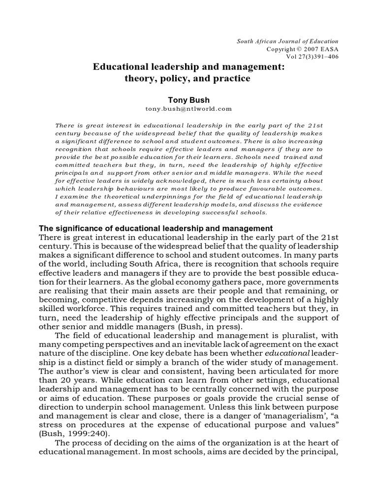 Tony Bush - Educational Leadership and Management - Theory, Policy and ...