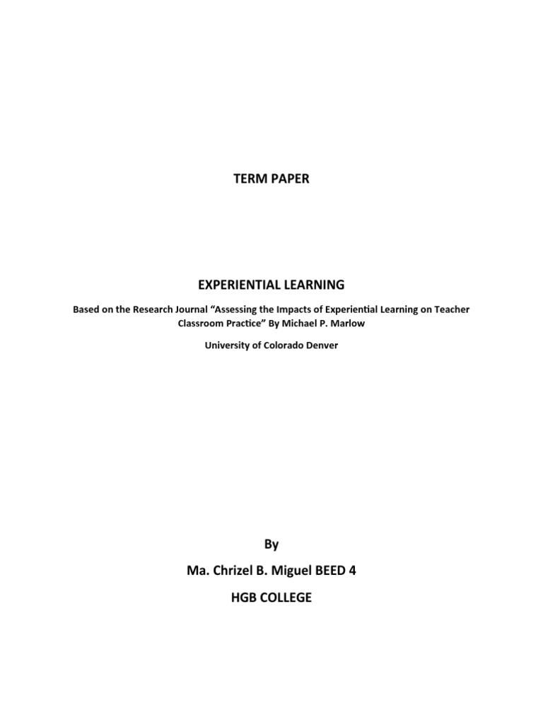Term Paper Example | PDF | Learning | Experience