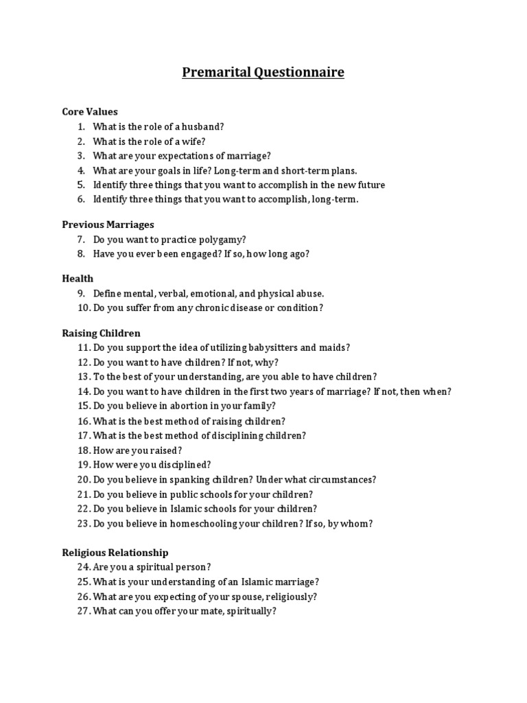 Pre-Marital Questionnaire | PDF | Feeling | Marriage