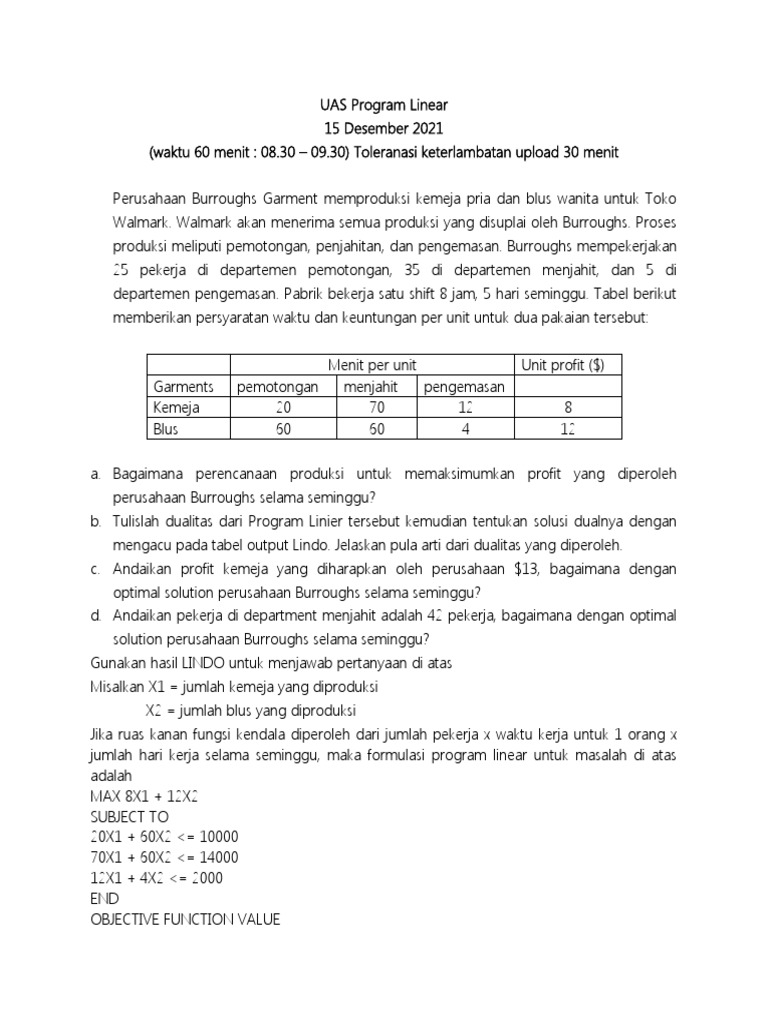 UAS Program Linear 2021 | PDF | Komputer | Teknologi & Rekayasa