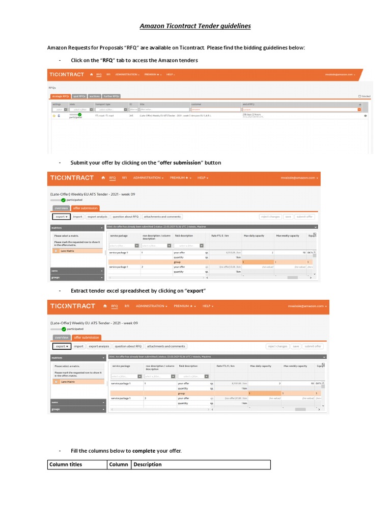 Amazon Ticontract RFQ Guidelines | PDF