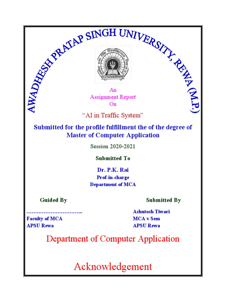 Acknowledgement: Department of Computer Application | PDF