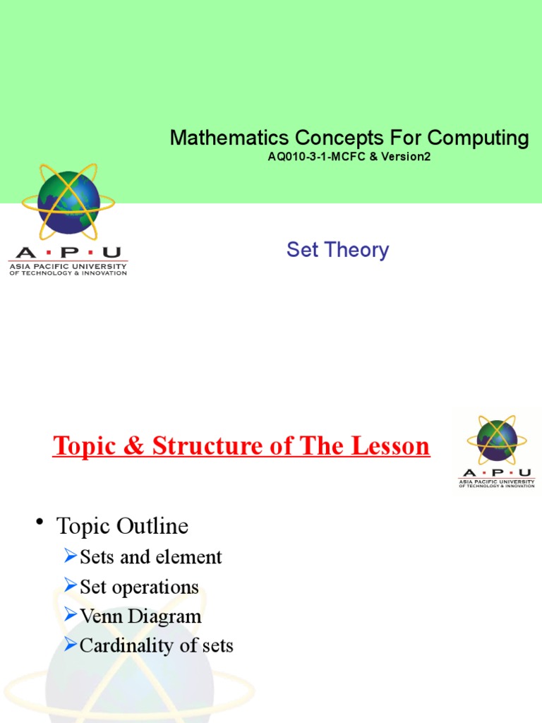 Mathematics Concepts For Computing: Set Theory | PDF | Set (Mathematics ...