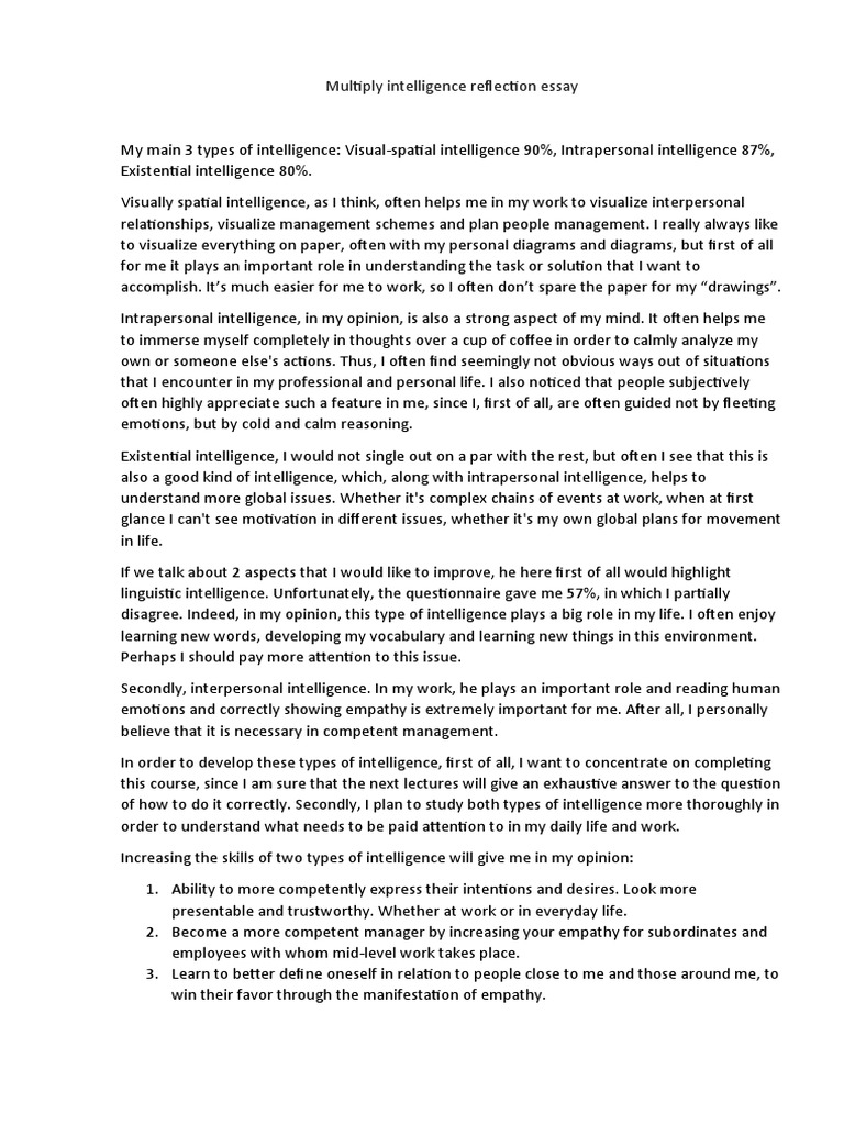 Esee Reflection On Multiple Intelligence Survey Results | PDF | Empathy ...