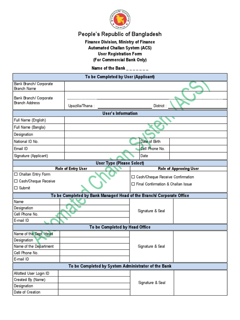 ACS User Registration Form Bangladesh | PDF | Password | Cybercrime
