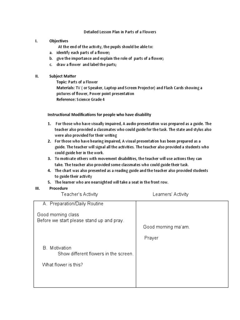 Parts of a Flower Lesson Plan | PDF | Flowers | Petal