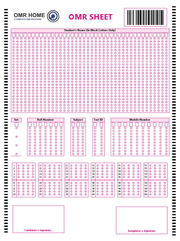 Sample OMR Sheet of 60 Questions - Free Download PDF | PDF
