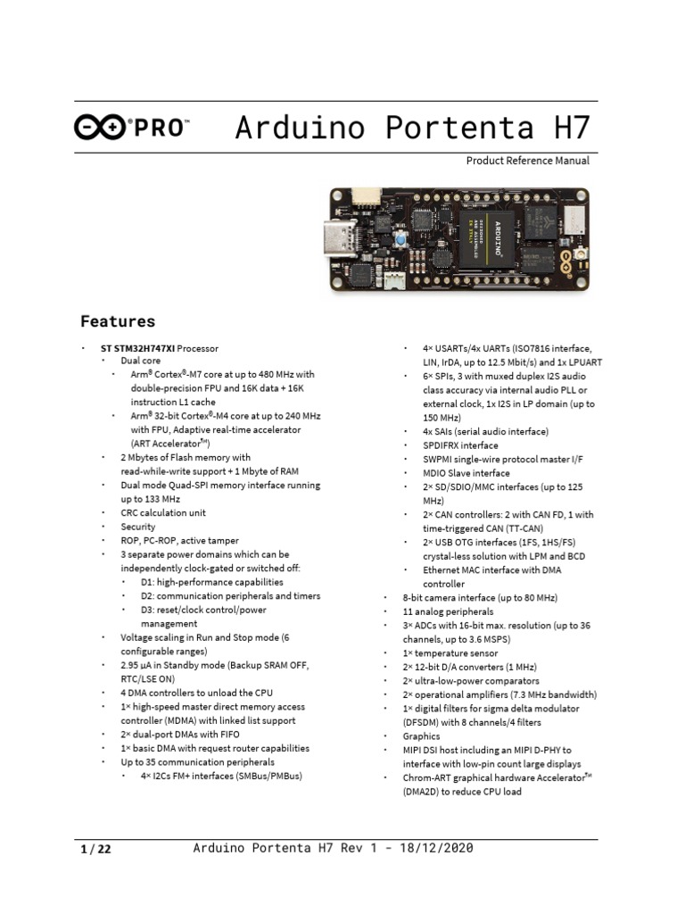 Arduino Portenta H7: Features | PDF | Usb | Arduino