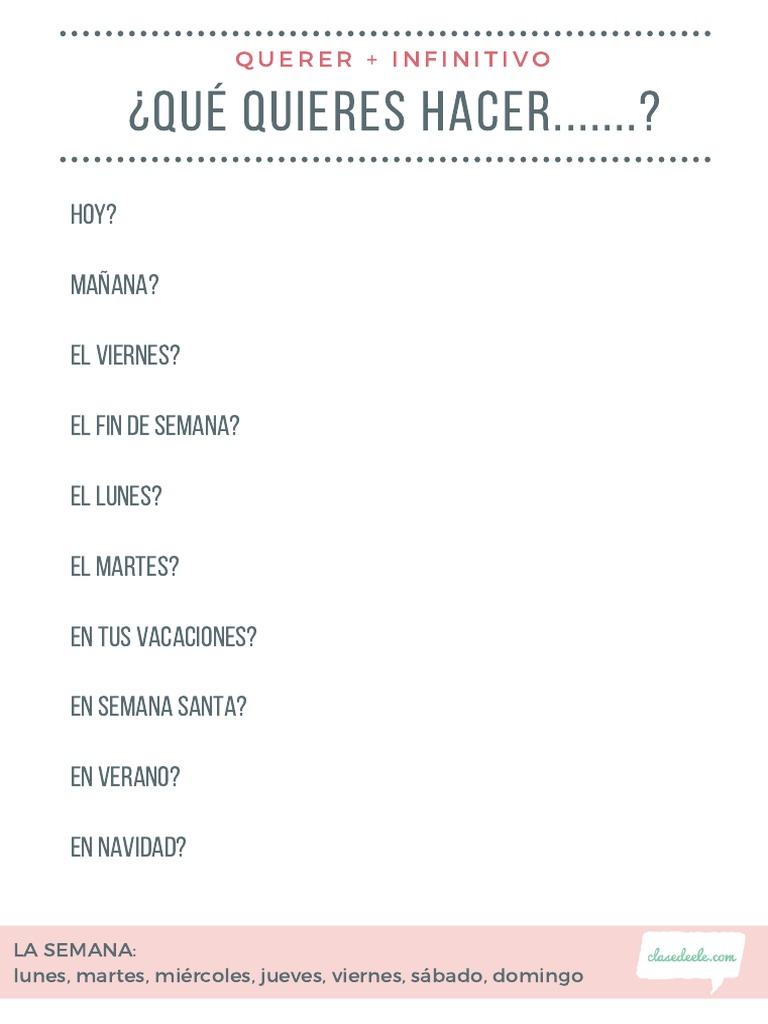 Hoja de Trabajo Querer + Infinitivo | PDF