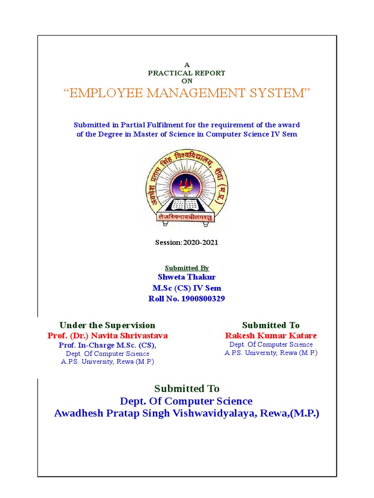 "Employee Management System": Dept. of Computer Science Awadhesh Pratap ...