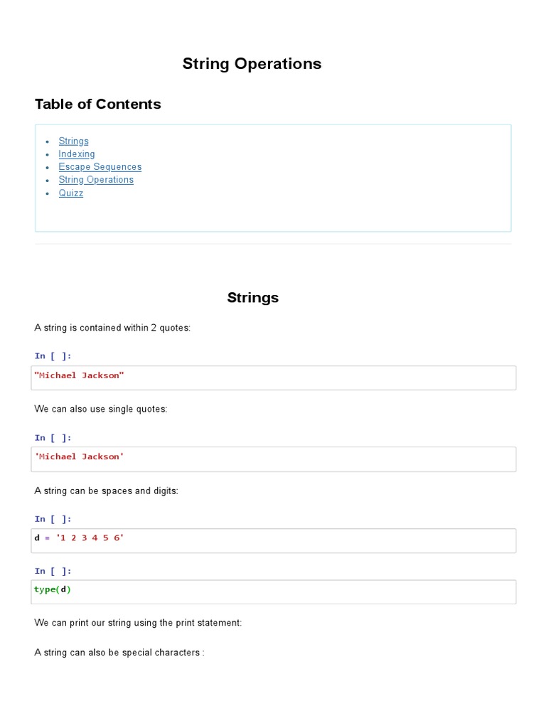 Strings Indexing Escape Sequences String Operations Quizz | PDF ...