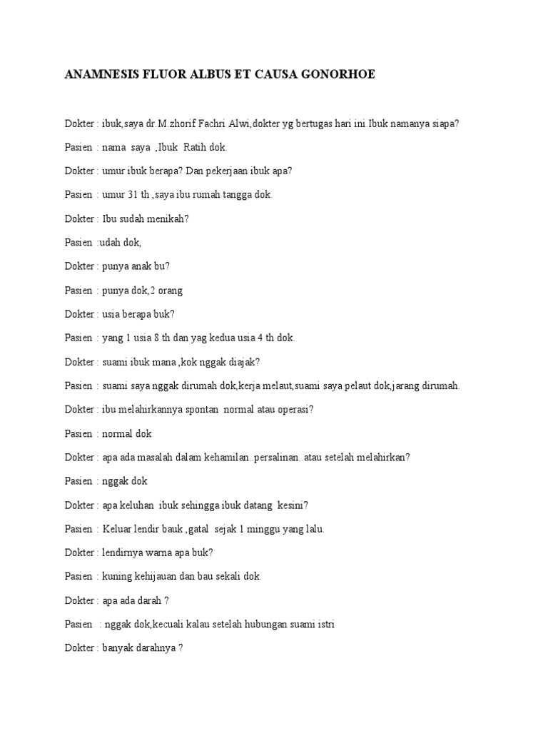 Anamnesis Fluor Albus Et Causa Gonorhoe | PDF