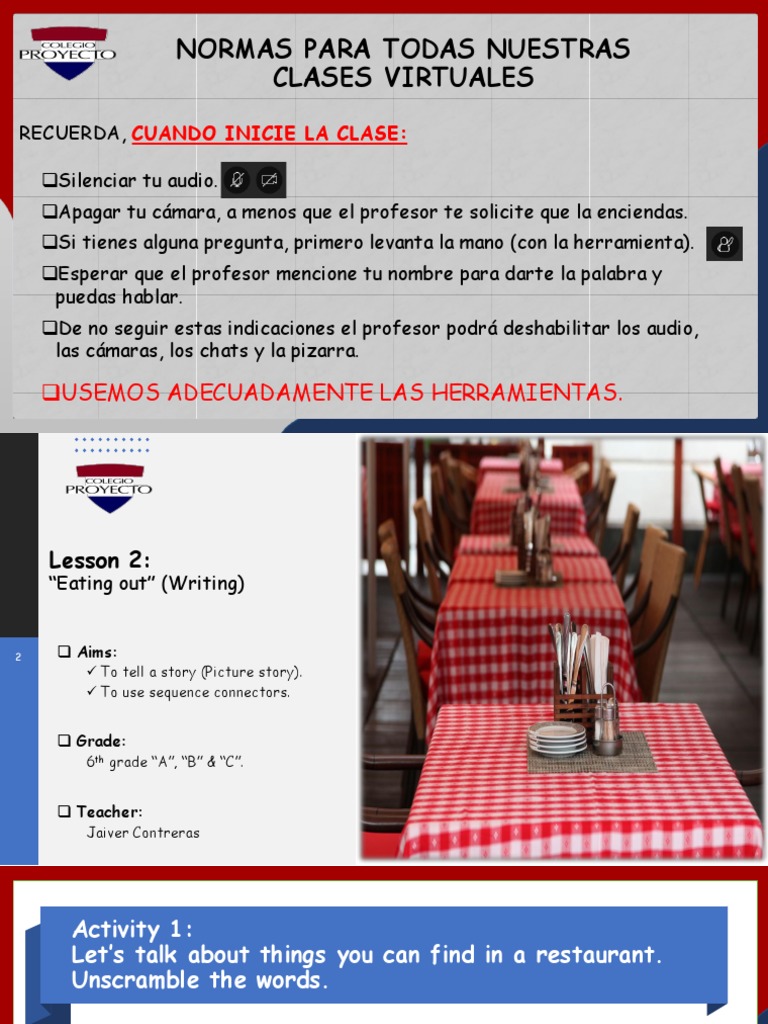 Lesson 2 - 'Eating Out' (Writing - Ficha Desarrollada en Clase) | PDF ...