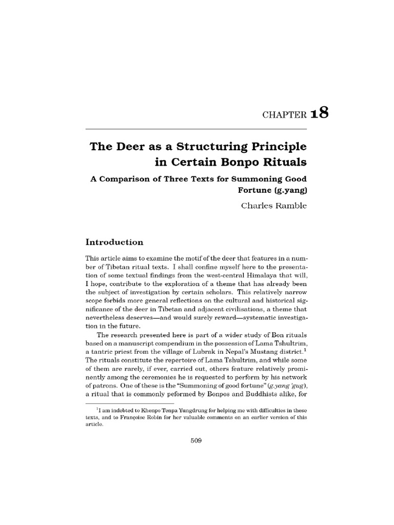 The Deer As A Structuring Principlein Certain Bonpo Rituals Ramble | PDF