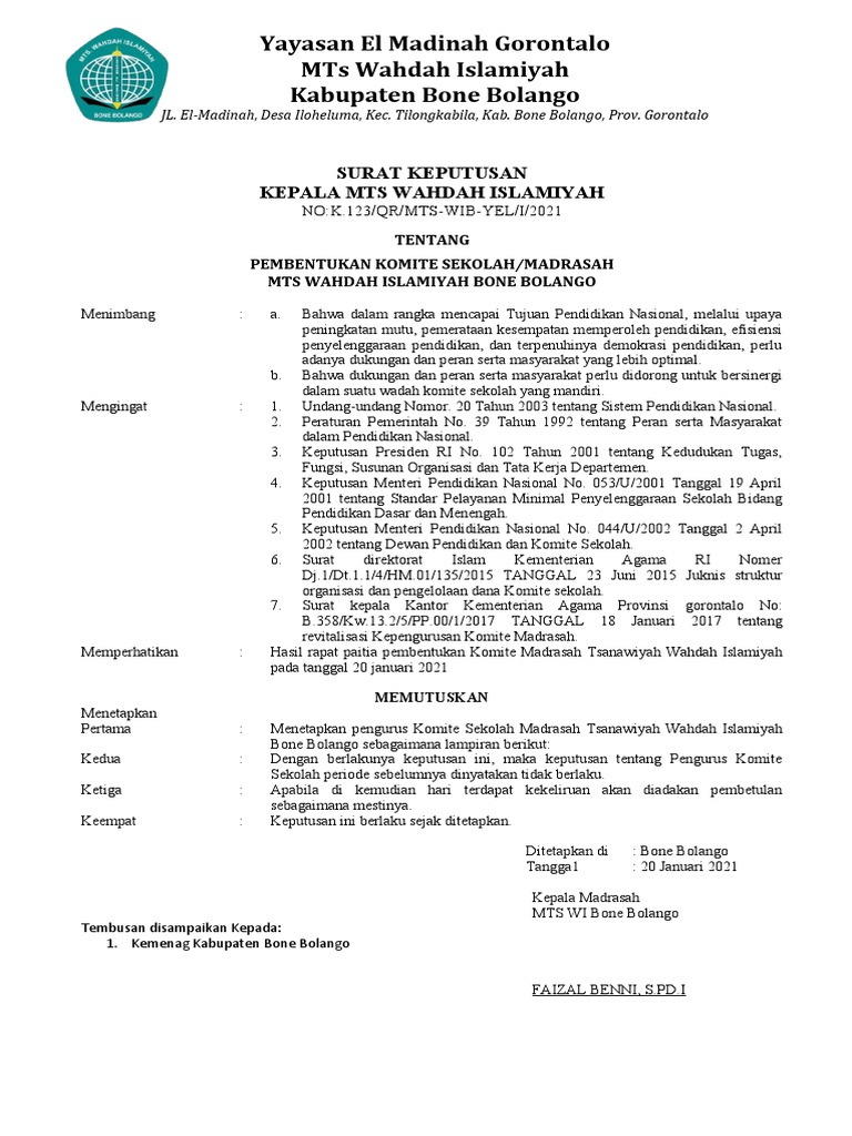 Contoh SK Komite Madrasah | PDF