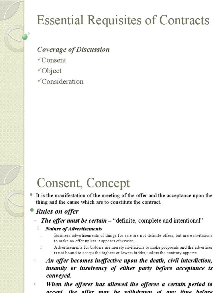 Essential Requisites of Contracts | PDF | Offer And Acceptance ...