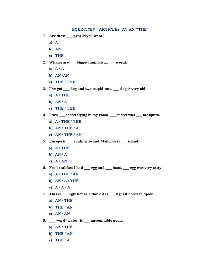 3 - Exercises - Articles A', An' & 'The' | PDF