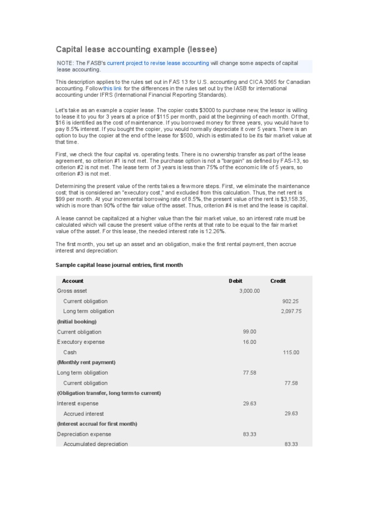 Capital Lease Accounting Example | PDF | Debits And Credits | Lease