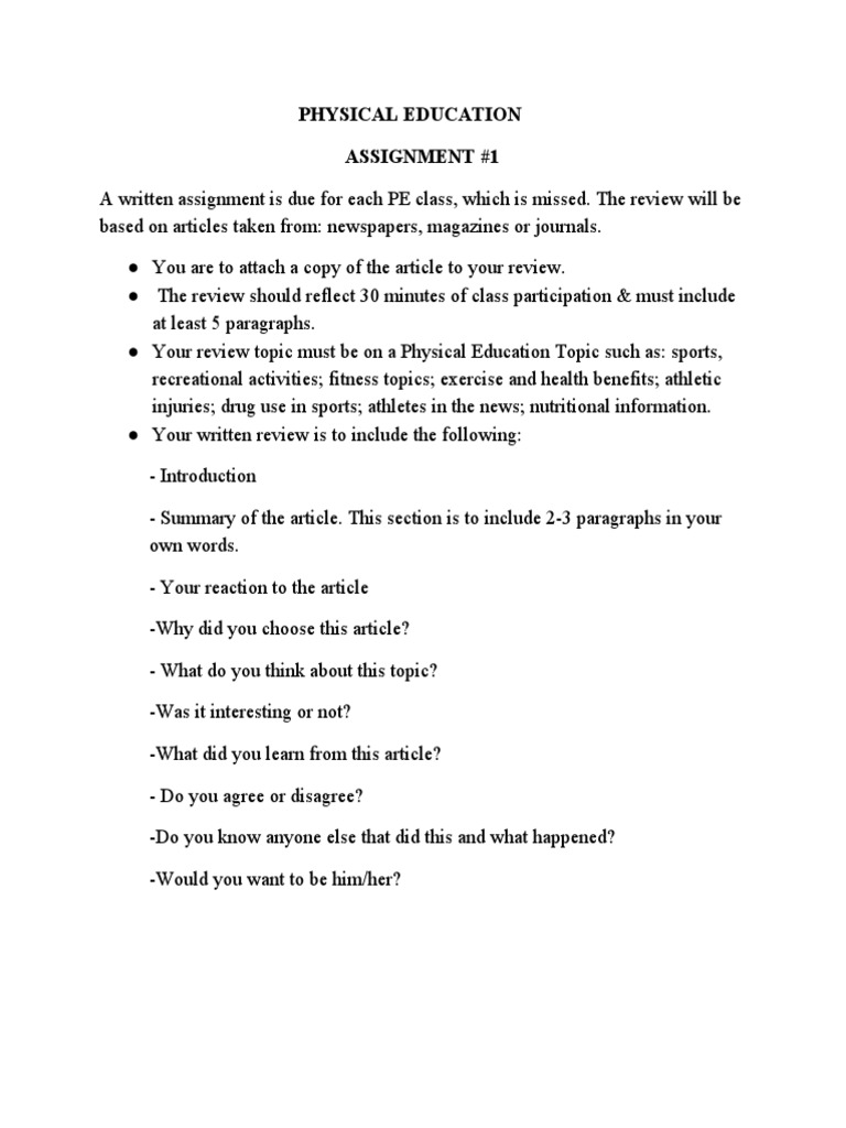 Physical Education Assignments Overview | PDF | Physical Fitness ...