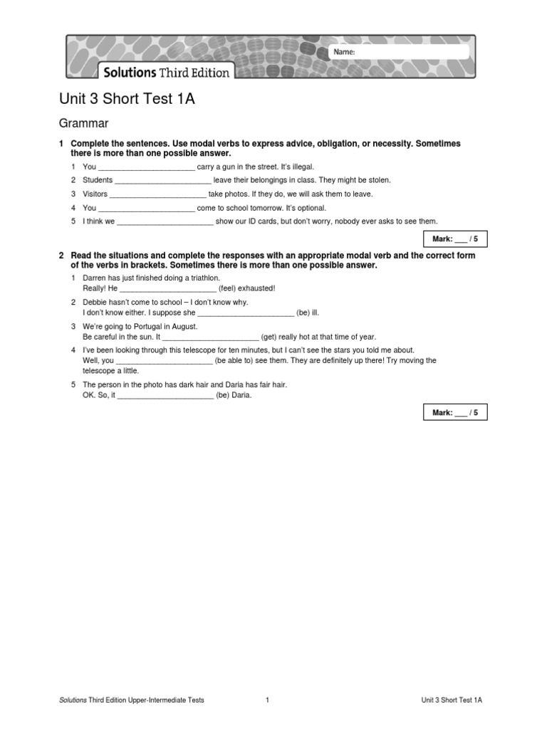 Unit 3 Short Test 1a Grammar Download Free Pdf Verb Grammar
