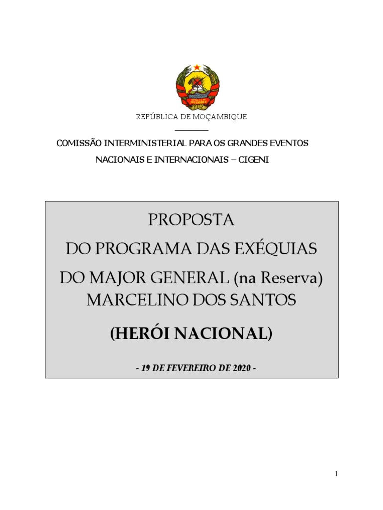Programa Das Exequias Funebres Heroi Nacional MARCELINO DOS SANTOS Rev ...