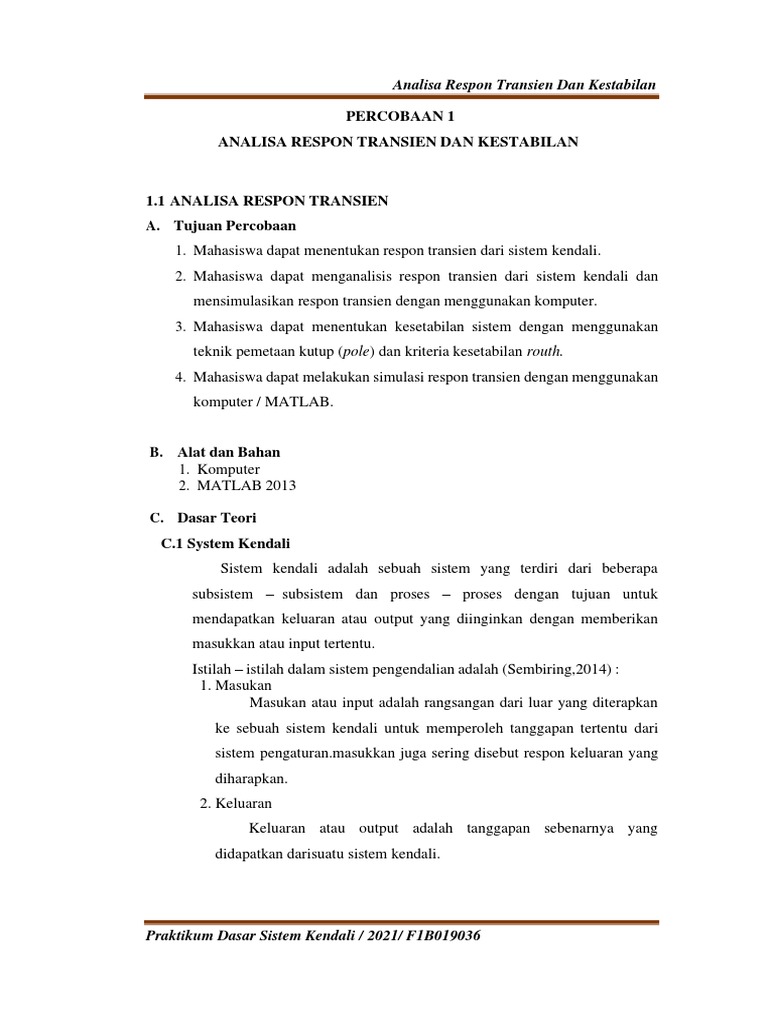 Modul 1 Praktikum Dasar SIstem Kendali | PDF Modul 1 Praktikum Dasar SIstem Kendali | PDF