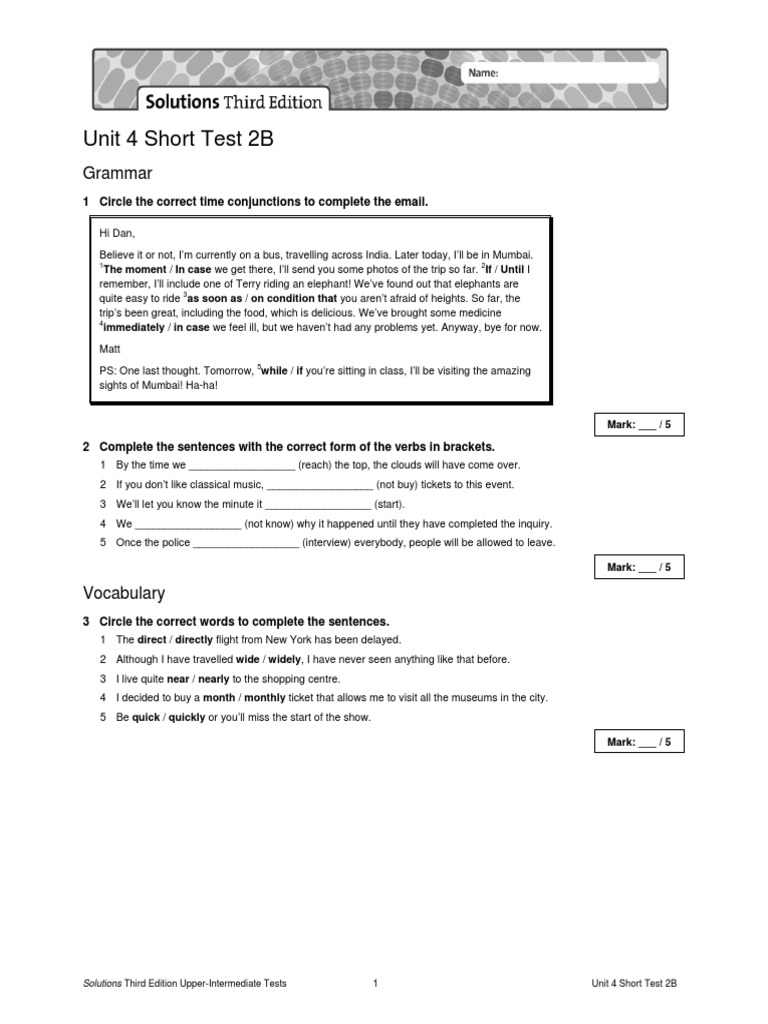 Unit 4 Short Test 2B: Grammar | PDF | Linguistics