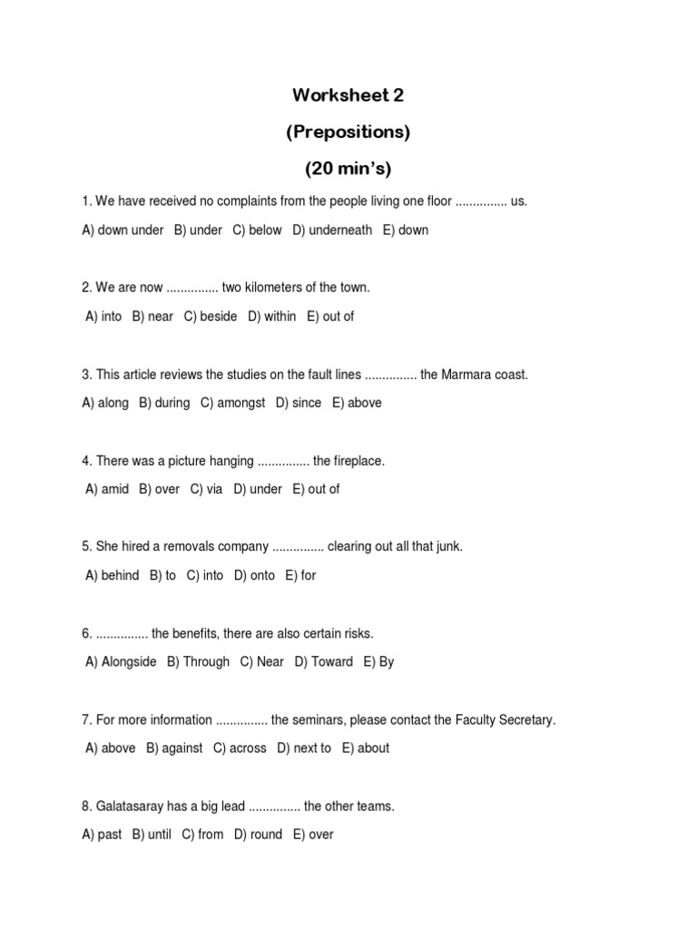 Prepositions Worksheet | PDF | Outer Space | Planetary Science