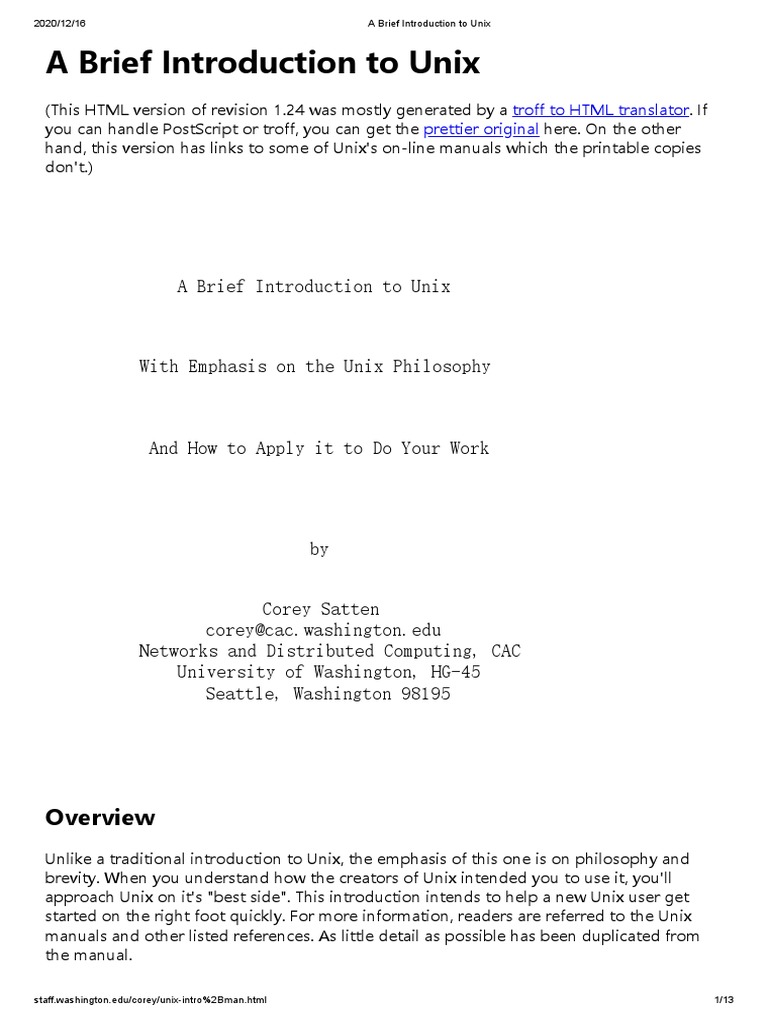 A Brief Introduction To Unix | PDF | Software | Unix