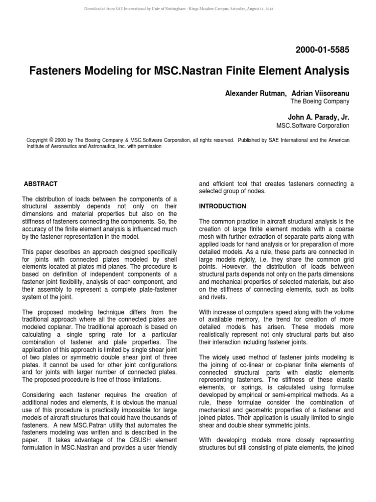 Fasteners Modeling For MSC - Nastran Finite Element Analysis: Alexander ...