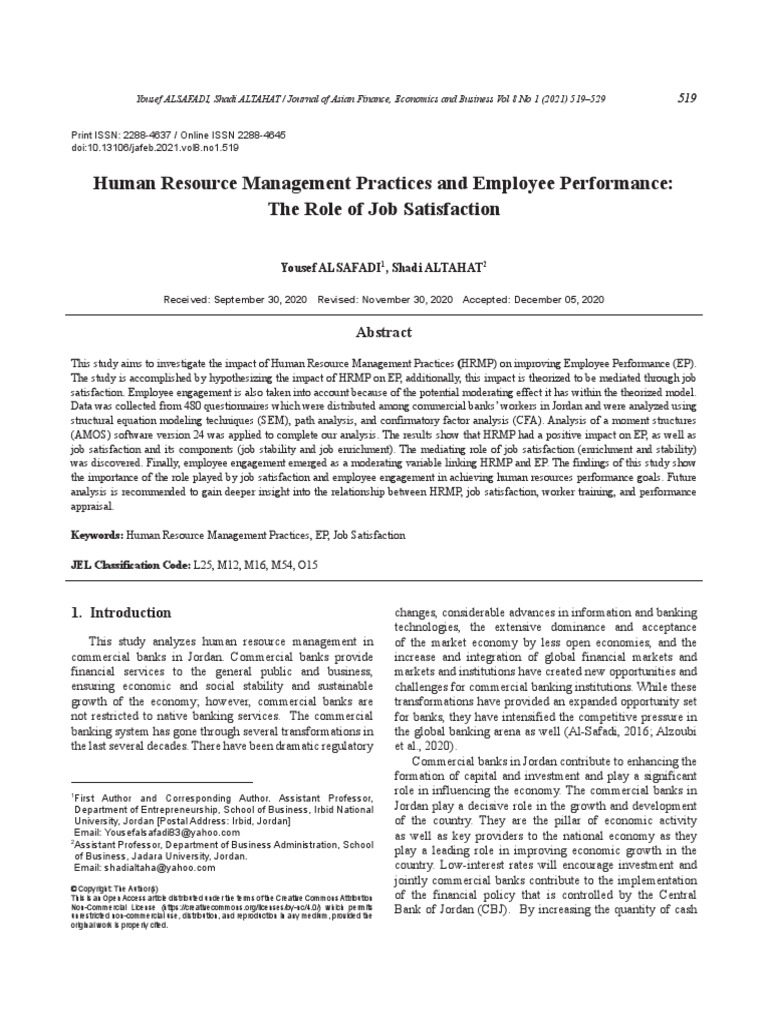 Human Resource Management Practices And Employee Performance The Role Of Job Satisfaction