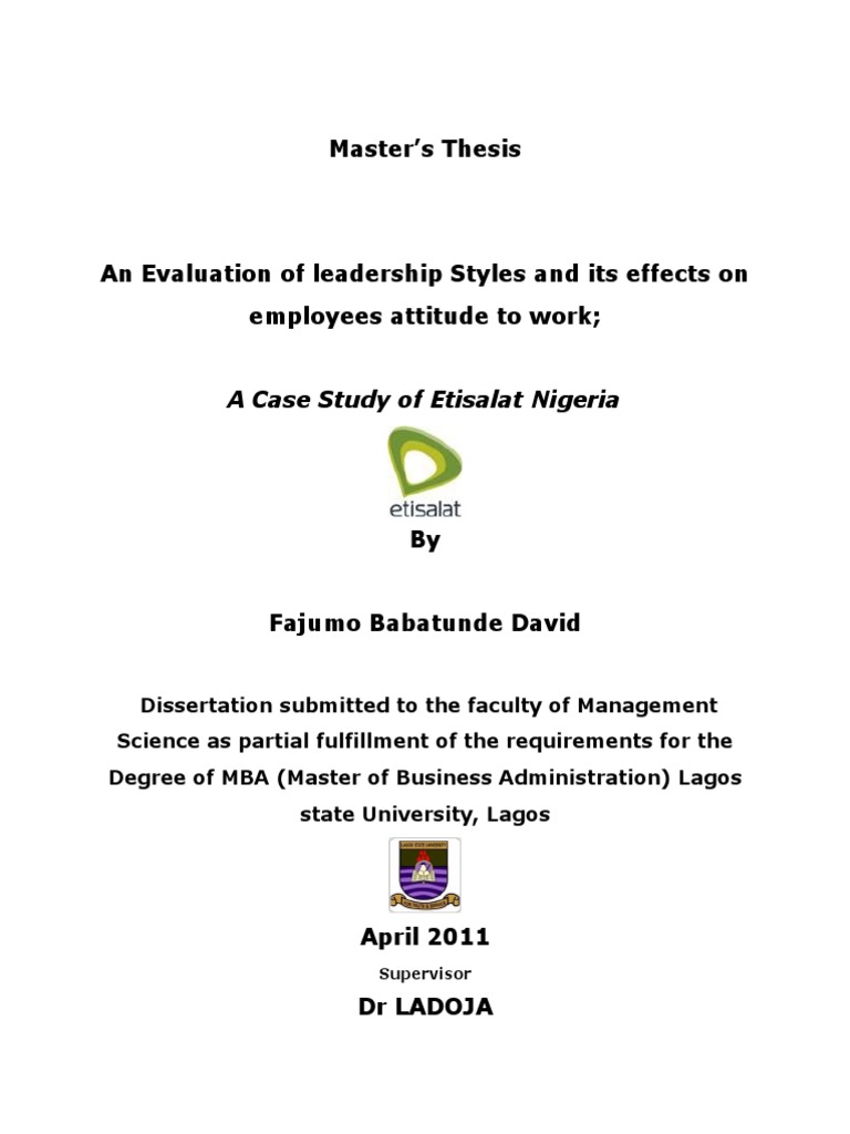 Master's Thesis: A Case Study of Etisalat Nigeria | PDF | Leadership ...