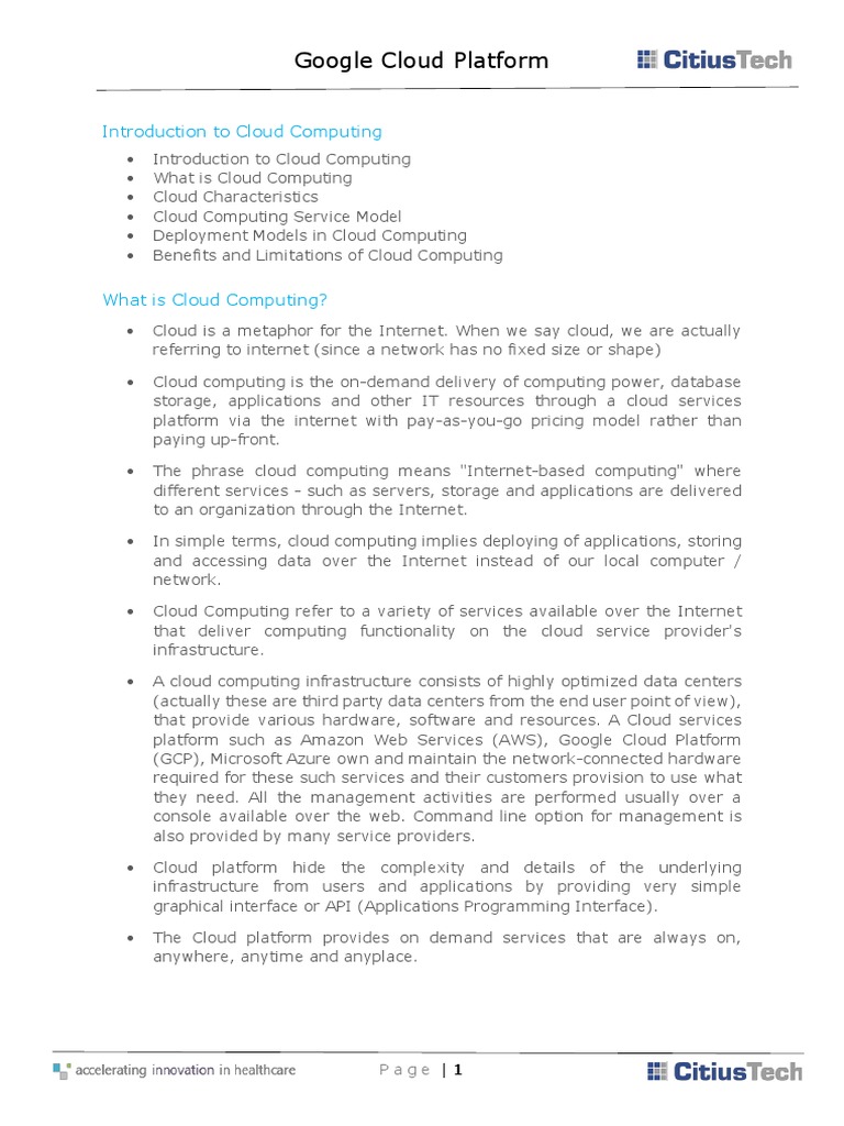 Google Cloud Platform: Introduction To Cloud Computing | PDF | Cloud ...