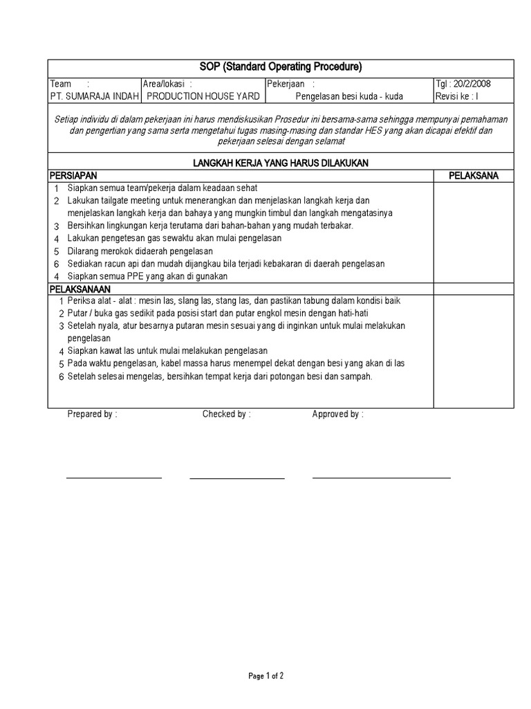 SOP JSA Pengelasan Besi | PDF | Teknologi & Rekayasa