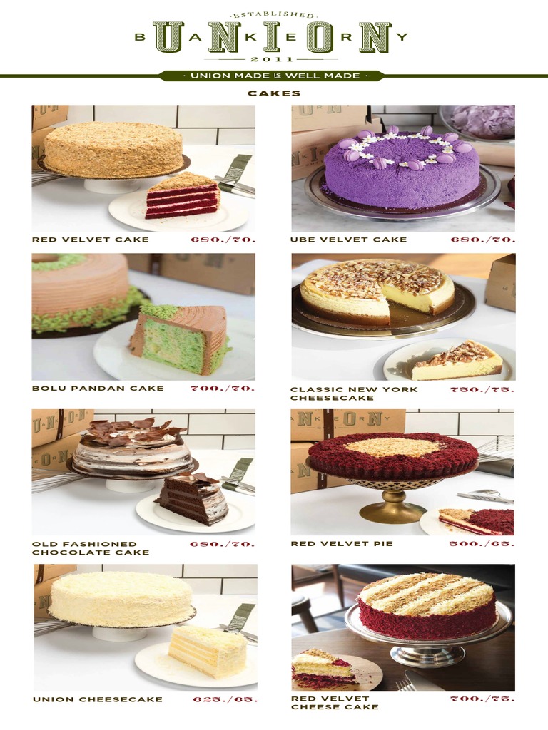 Union Bakery Cake Price List | PDF | Cakes | Cheesecake