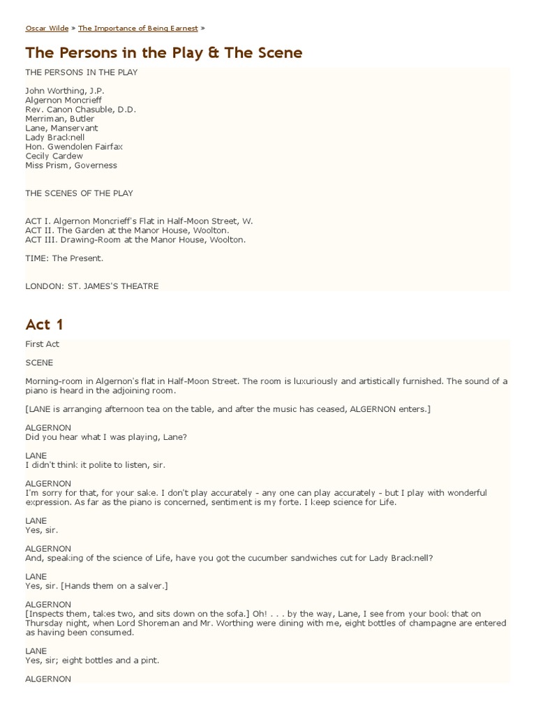 O Wilde The Importance of Being Earnest | PDF | The Importance Of Being ...