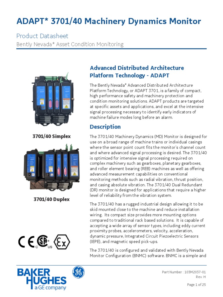 ADAPT 3701/40 Machinery Dynamics Monitor: Product Datasheet | PDF | Spectral Density | Central ...