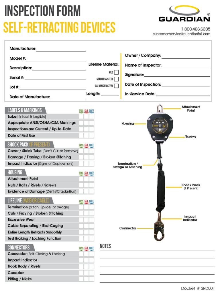 Self-Retracting Lifeline Inspection Form | PDF | Screw | Electrical ...