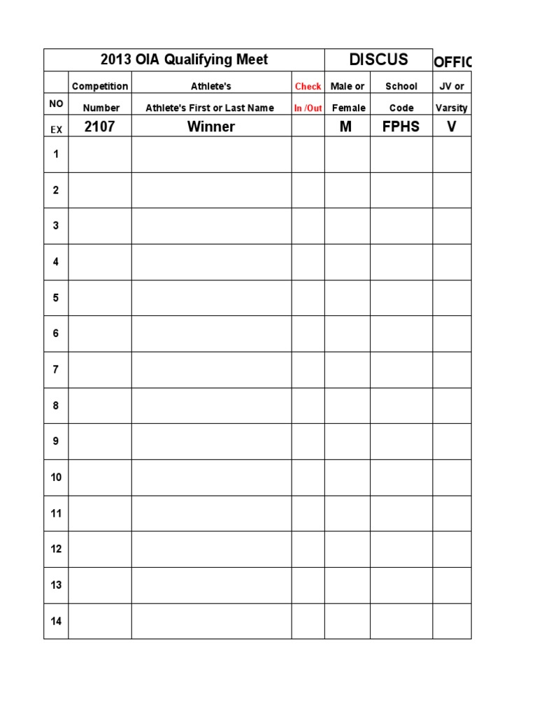 2013 Track Meet Forms For Field Events | PDF | Track And Field ...