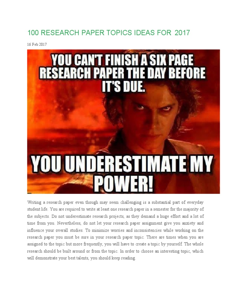100 Research Paper Topics Ideas For 2017 Compress | PDF | Teachers ...