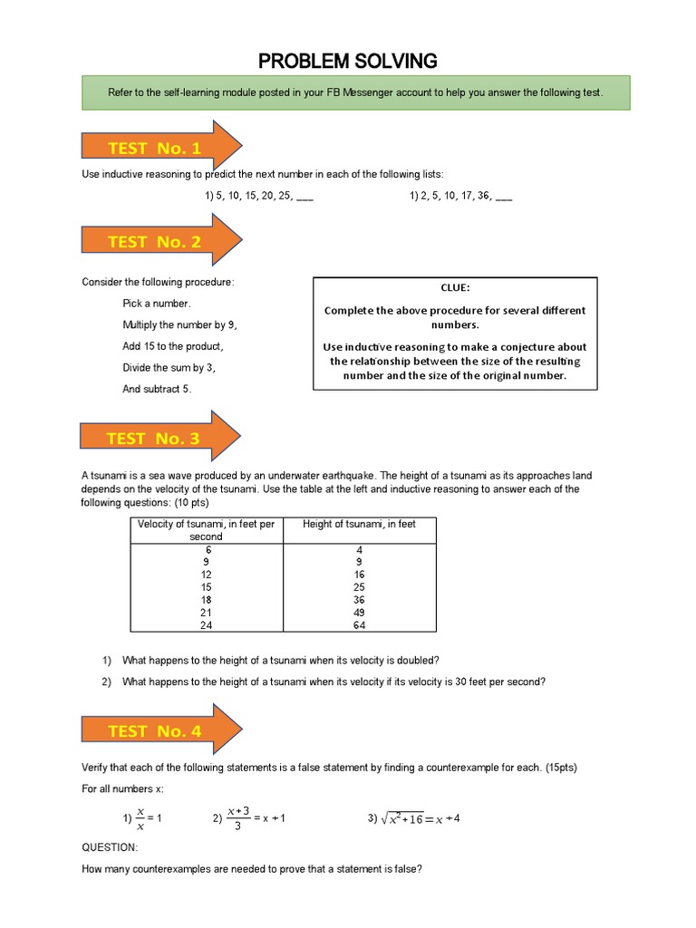 PROBLEM SOLVING Test (Refer To PPT PROBLEM SOLVING For The Module ...