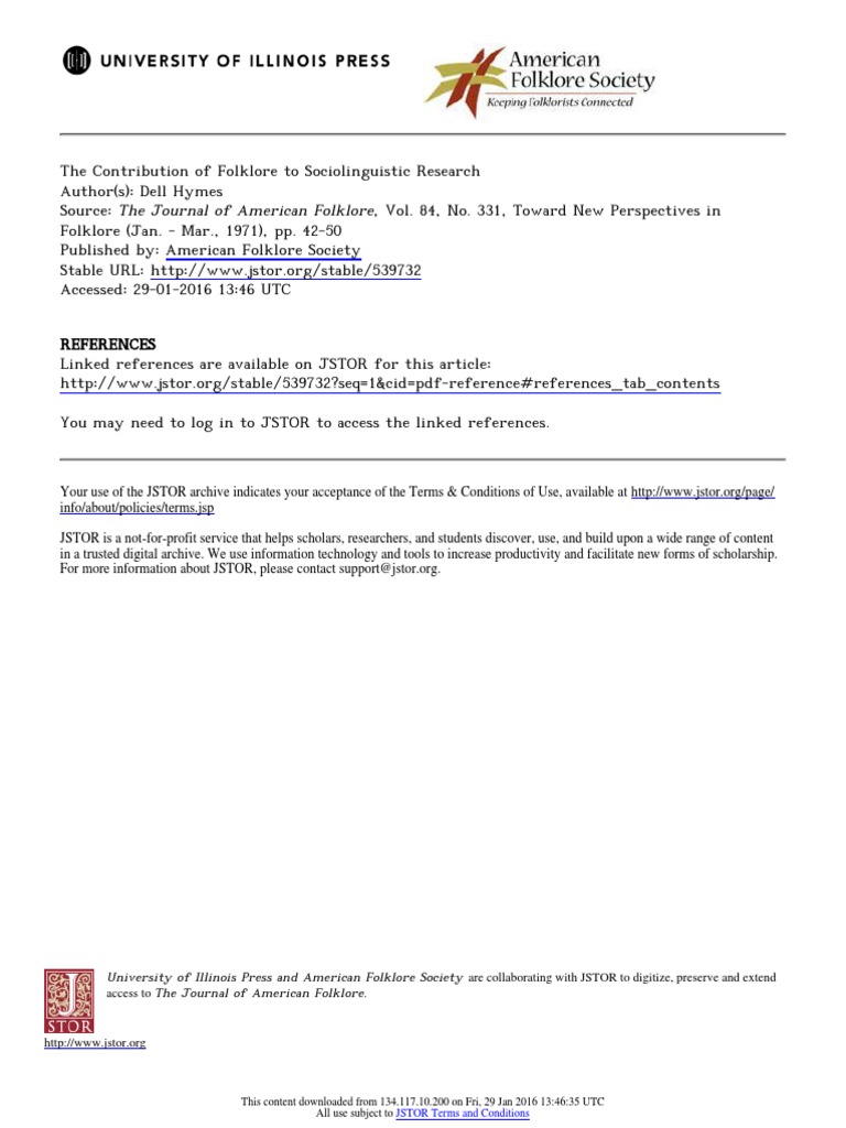 Hymes, D. (1971) - The Contribution of Folklore To Sociolinguistic ...