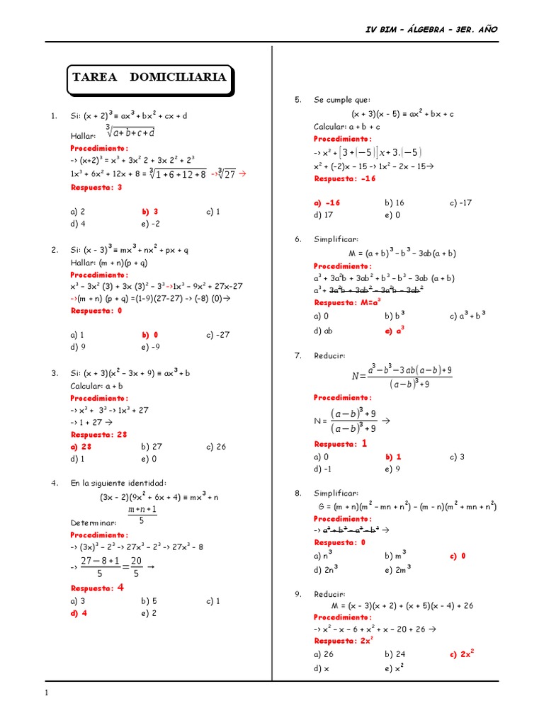 TAREA 3 Alg - G3 Productos - Notables - II 2 | PDF | Matemáticas | Álgebra