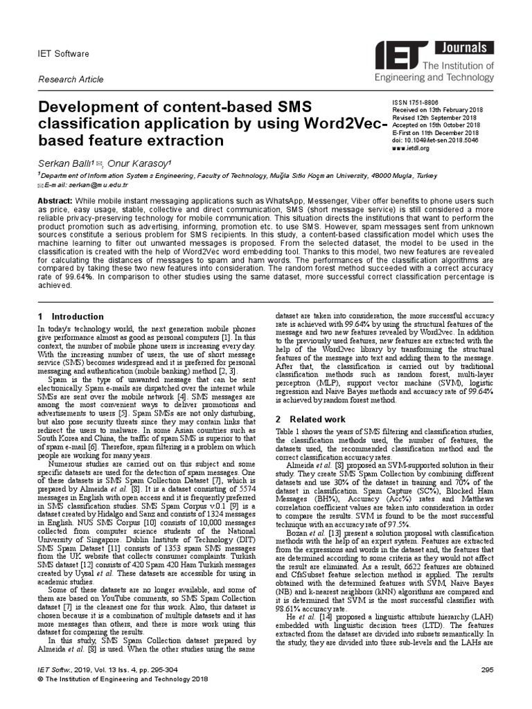 Development of Content-Based SMS Classification Application by Using ...