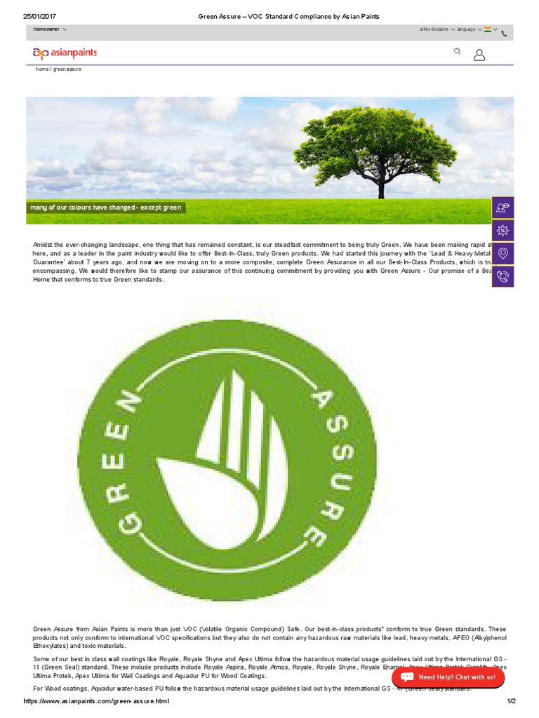 Asian Paints Green Assure VOC Compliance | PDF | Volatile Organic ...