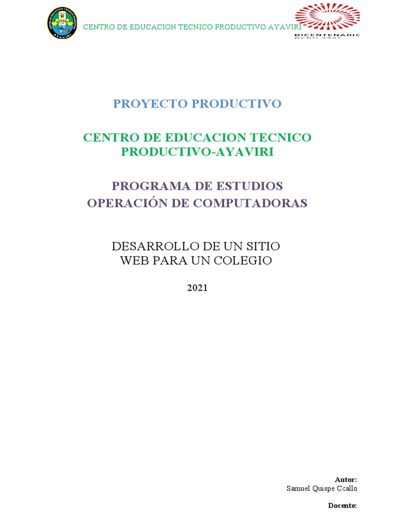Proyecto Pagina Web Cetpro Ayaviri | PDF | Red mundial | Internet y web