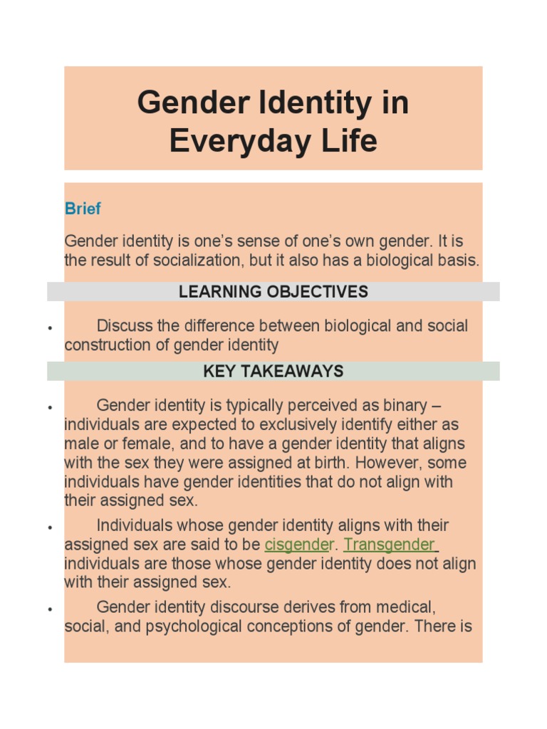 MODULE 5 Gender Identity in Everyday Life | PDF | Gender | Gender Studies