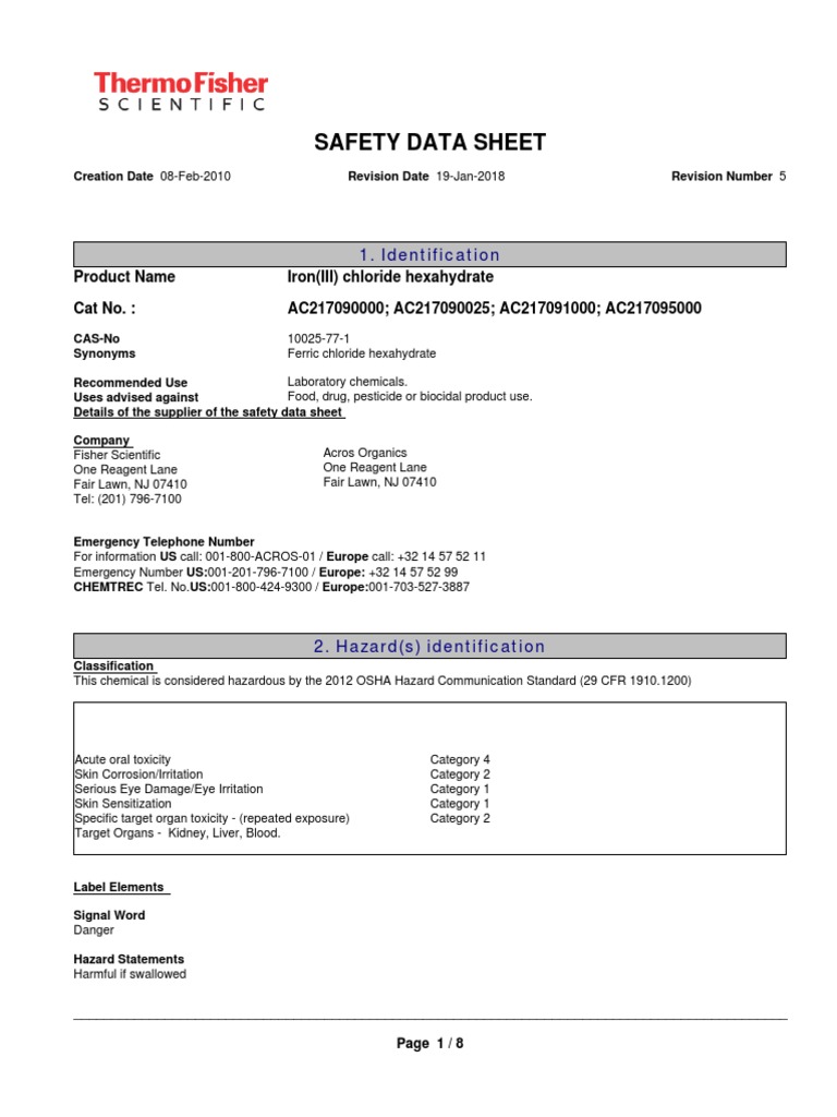 Msds FeCl3 | PDF | Toxicity | Dangerous Goods